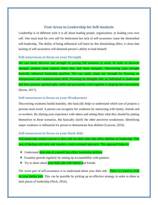 Leadership Self-Analysis Report: Key Areas of Focus