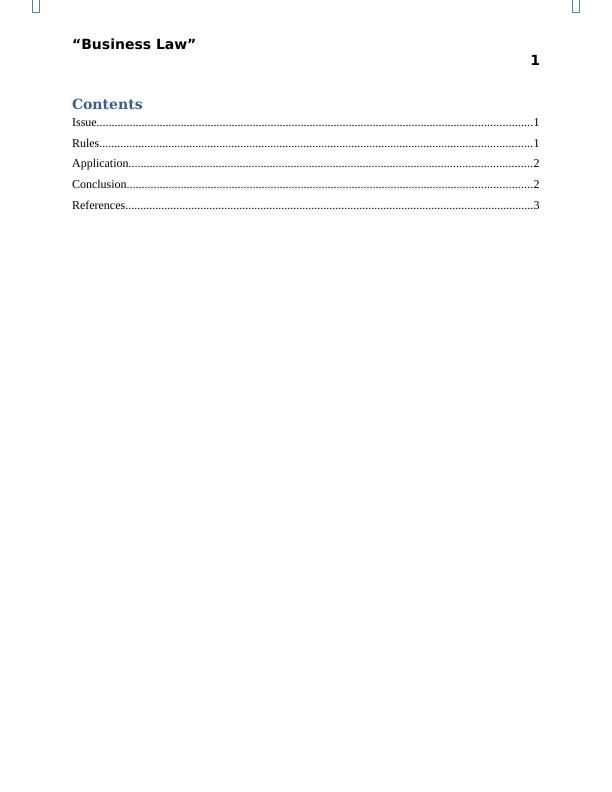 Business and Corporation Law Issue Assignment 2022
