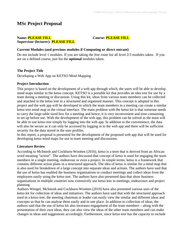 CO4804 MSc Project Proposal: KETSO Mind Map Web App