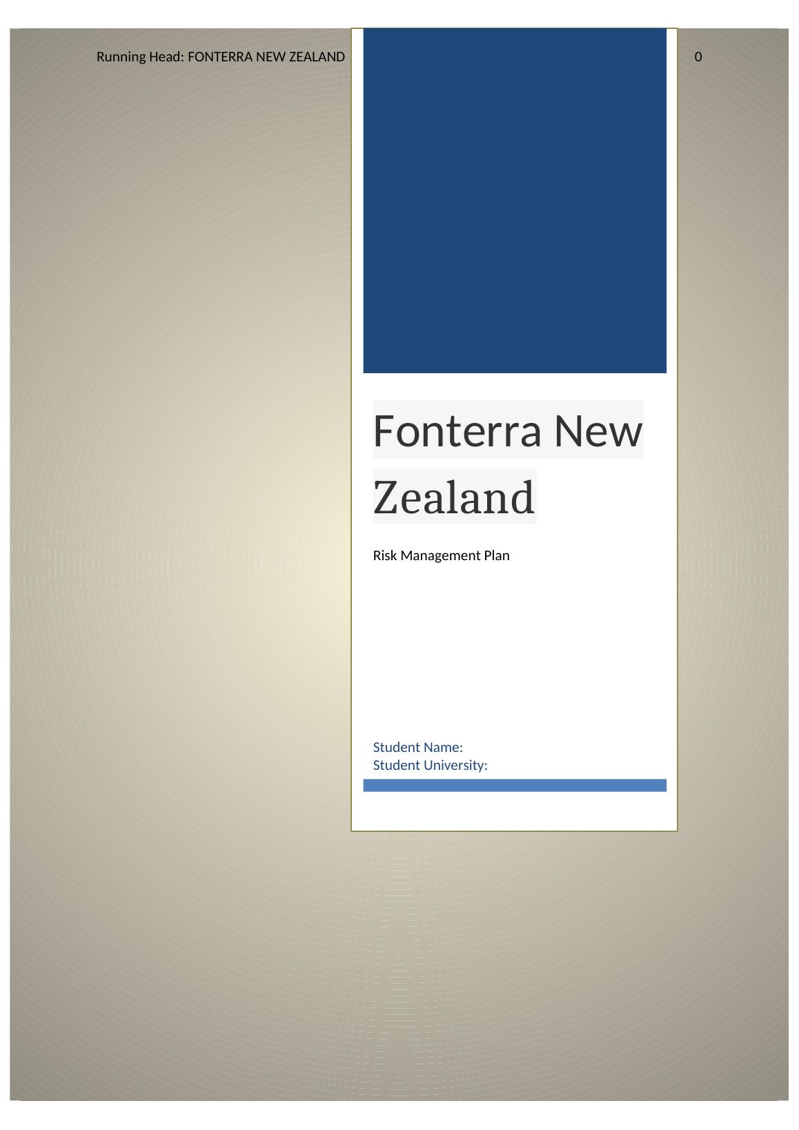 Fonterra New Zealand Risk Management Plan | Desklib