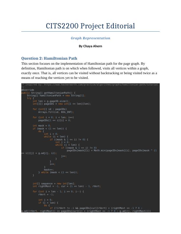 Data Science Project: Hamiltonian Path & SCC (CITS2200)