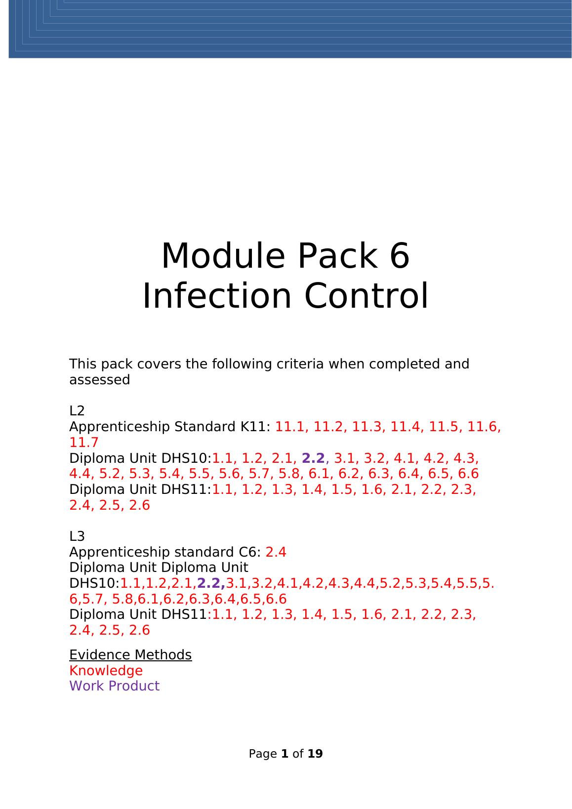 Chichester College: Infection Control Assignment, Module 6