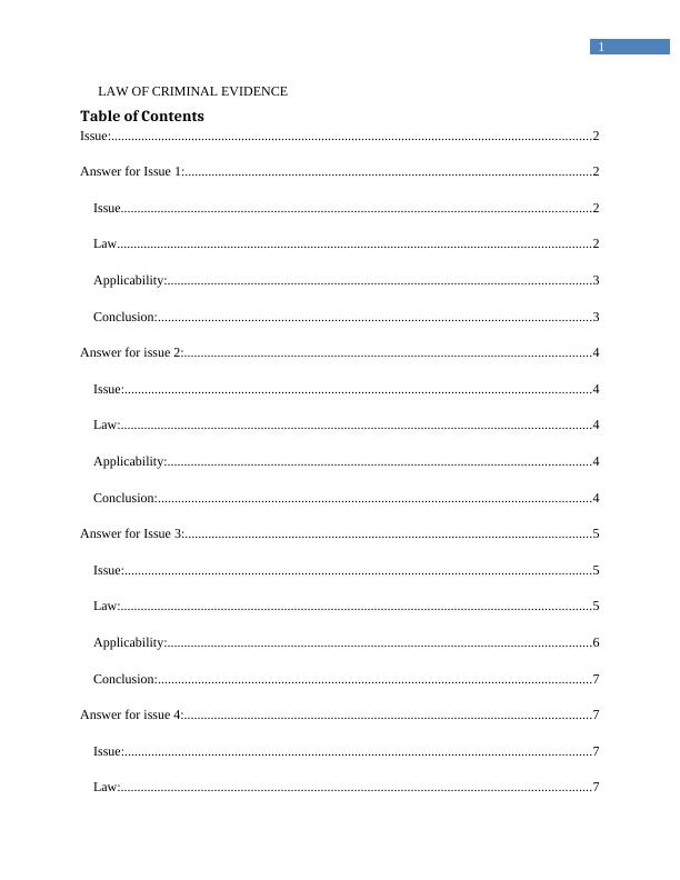 Criminal Evidence Law: Analysis of Cases and Principles