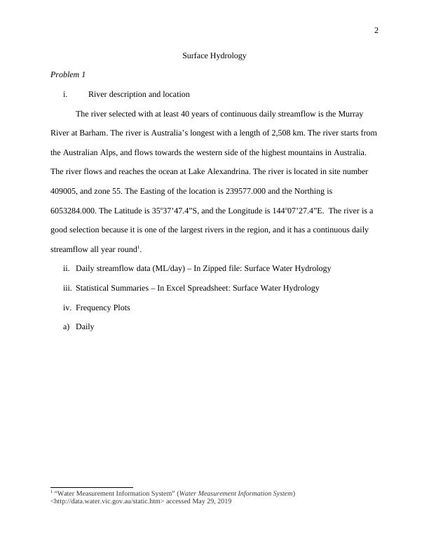 6. 1. Surface Water Hydrology. Assignment 2. Date. Word