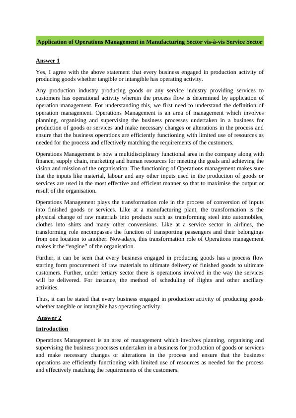 Operations Management in Manufacturing vs Service Sector: What