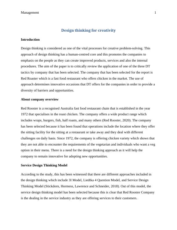 Design thinking for creativity Research Paper 2022