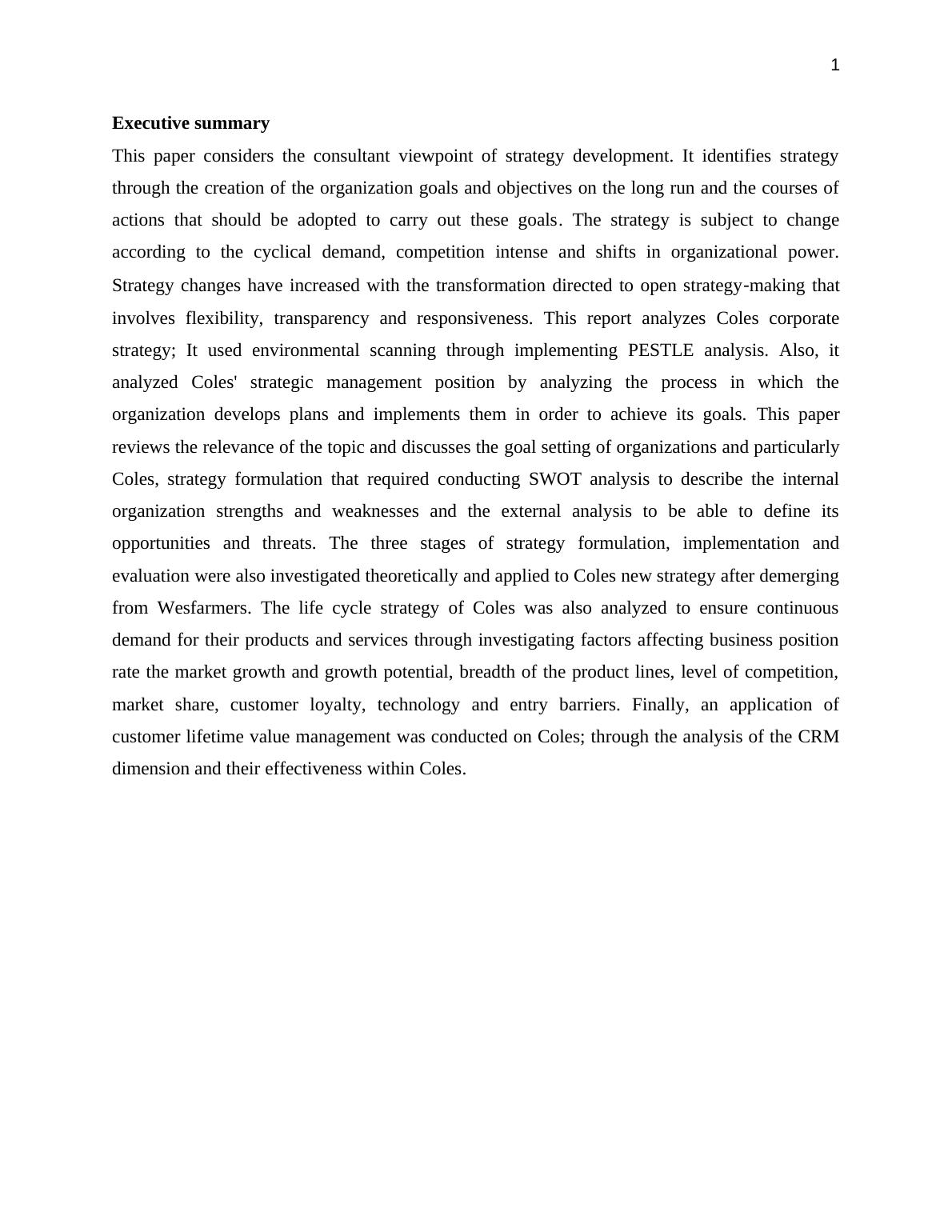 Coles Strategic Analysis | Desklib