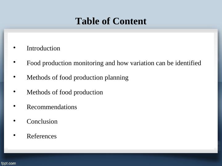 Food Production: Variance Analysis and Recommendations