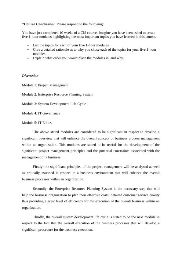 CIS Course: Reviewing Essential CIS Course Modules