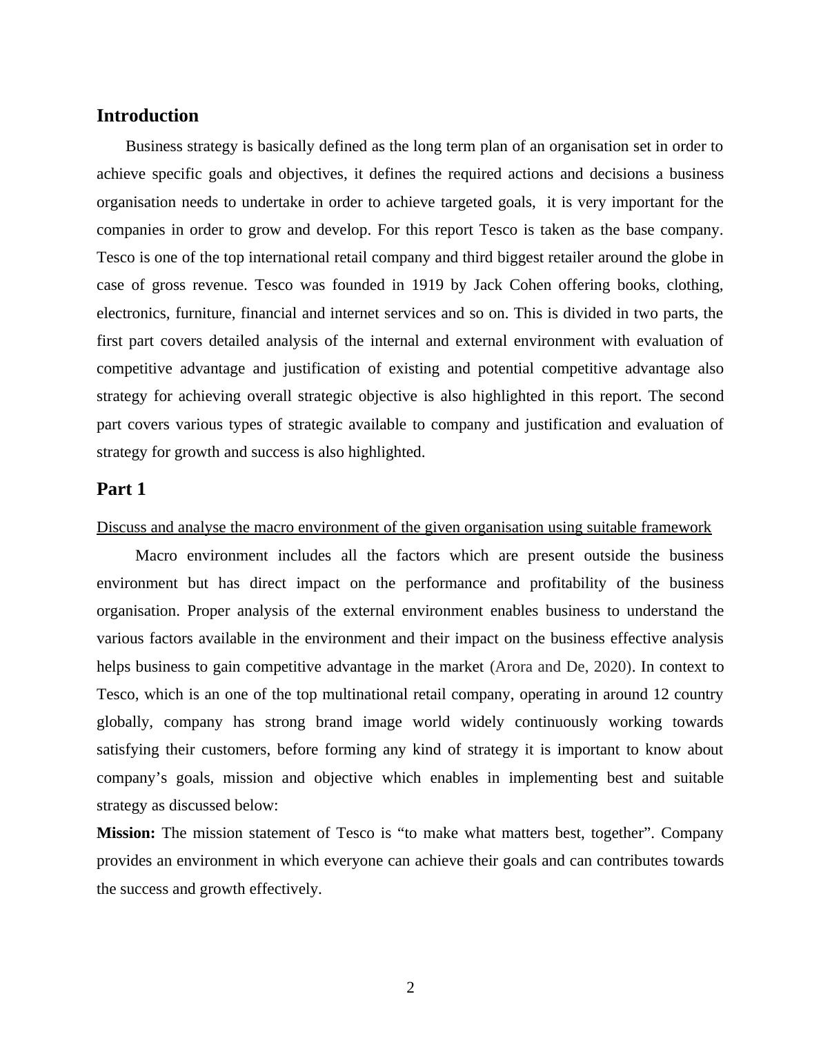 Business Strategy Analysis and Recommendations for Tesco