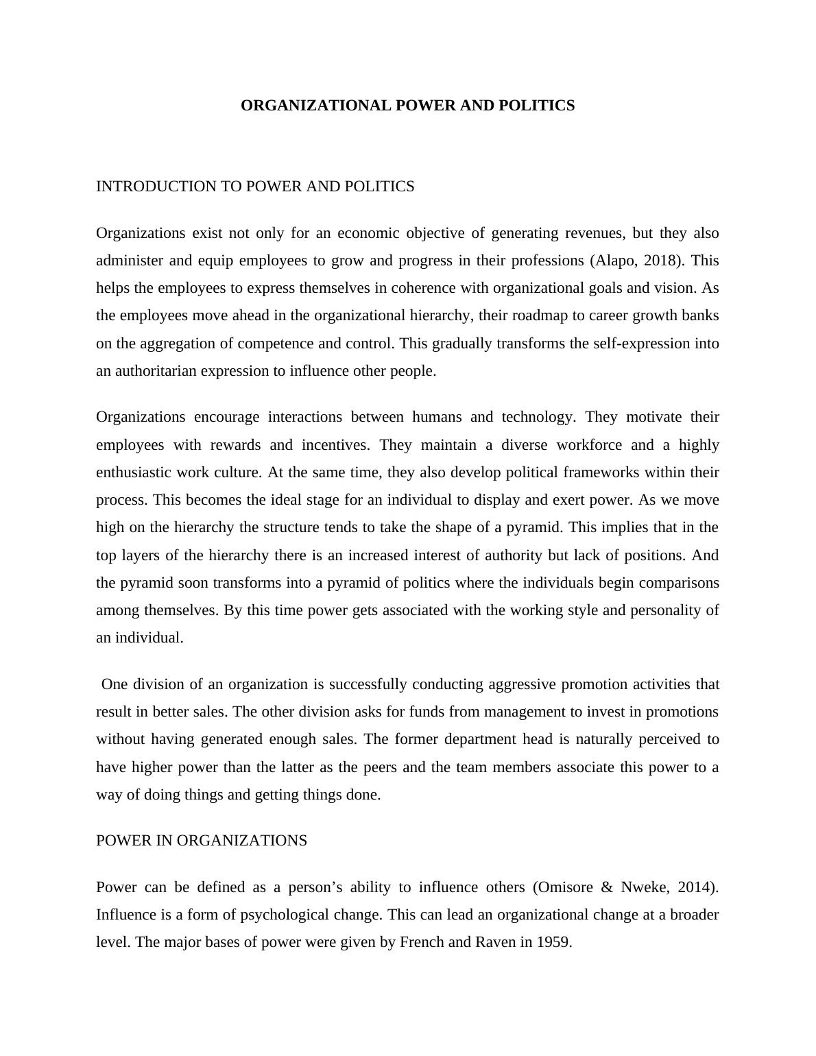 Organizational Power and Politics - Desklib