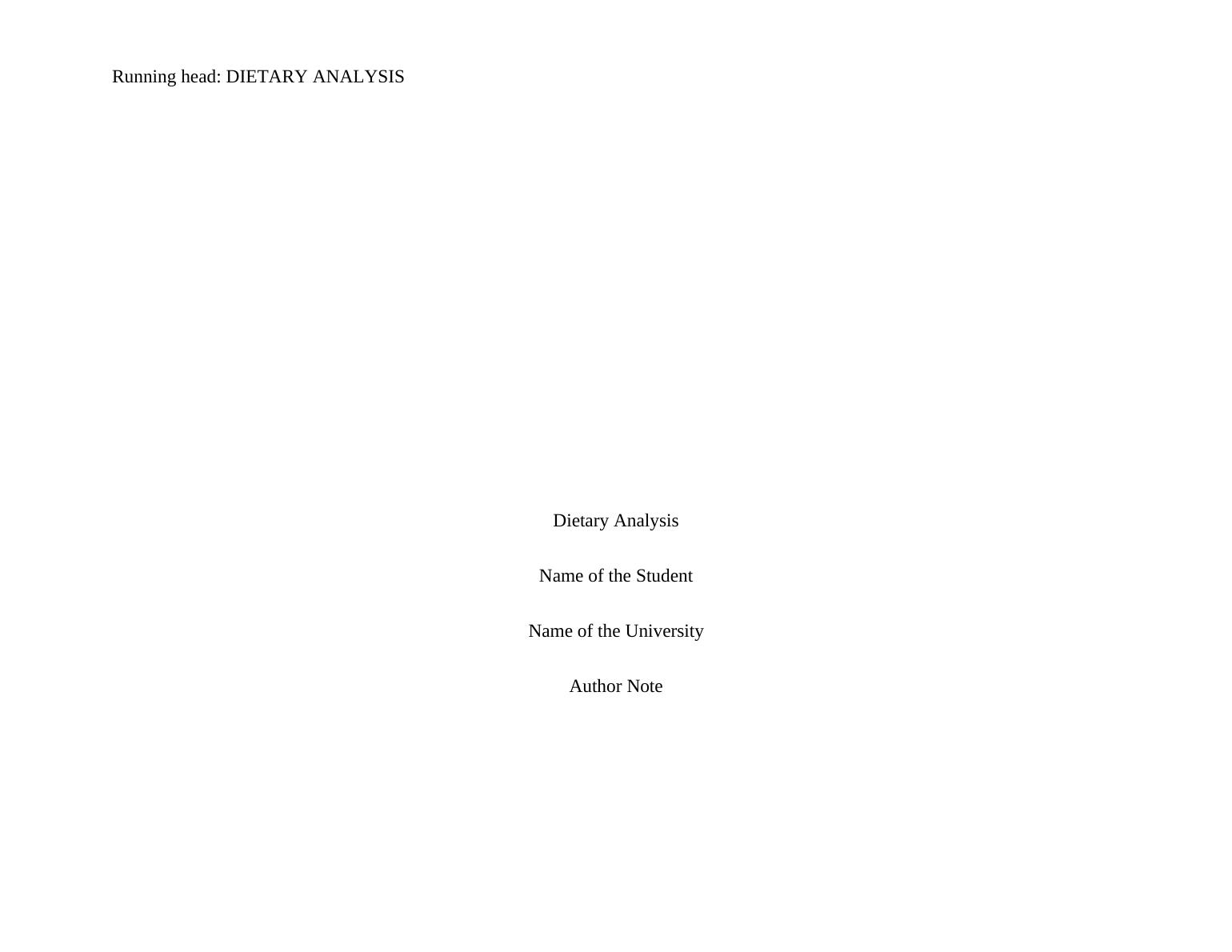 Dietary Analysis Assignment Example