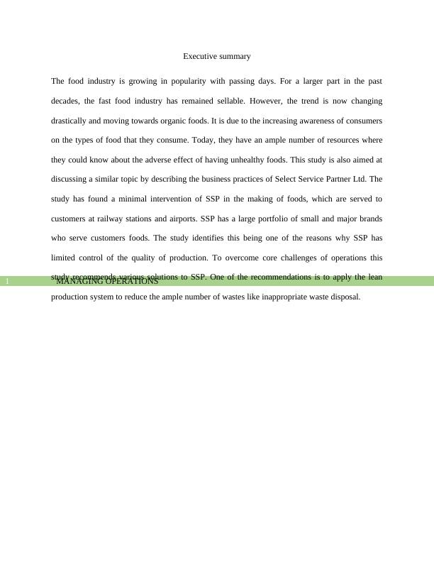 Select Service Partner Operations Report for New CEO