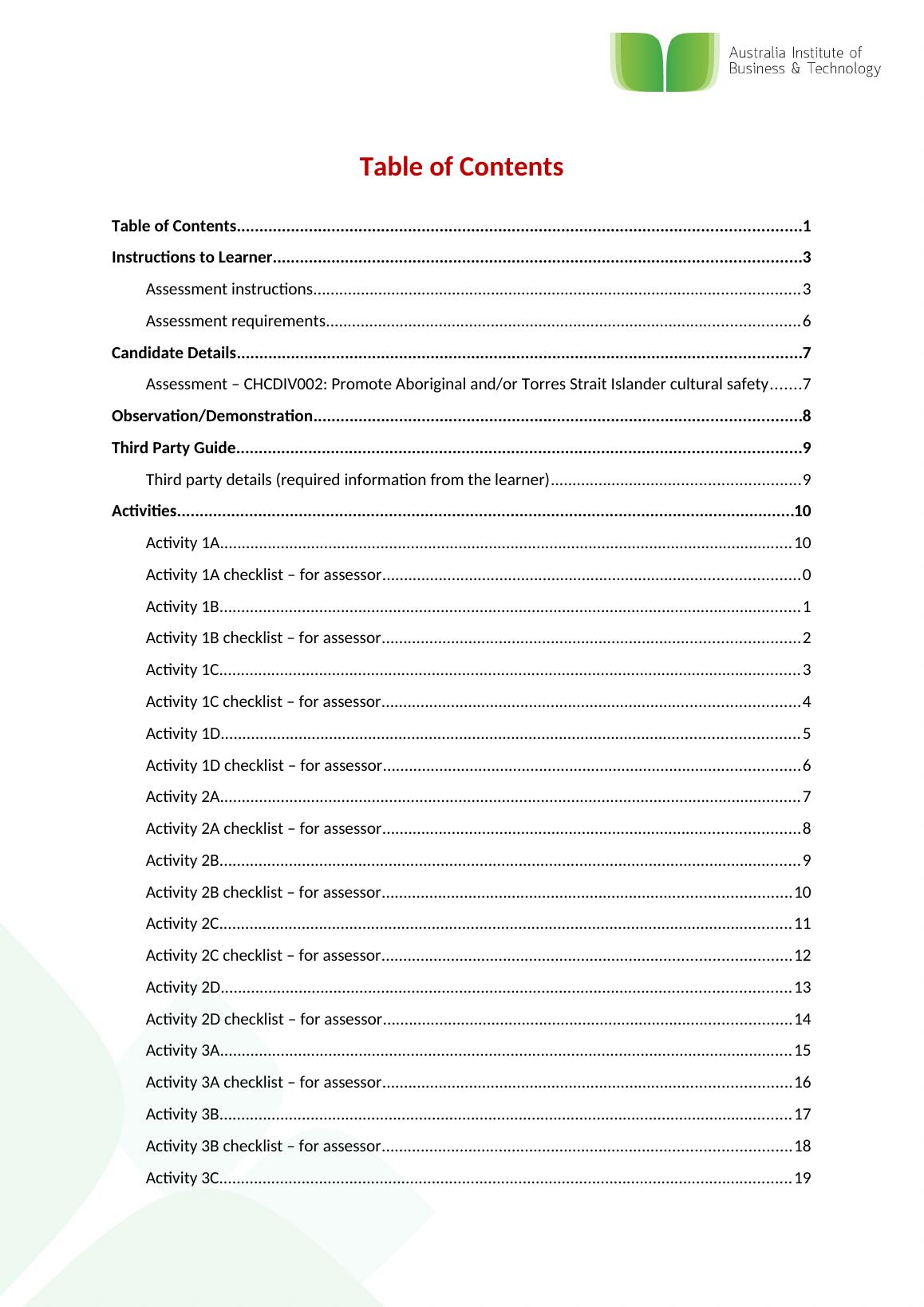 Promote Aboriginal Cultural Safety: CHCDIV002 Workbook