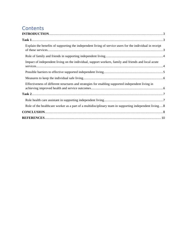 Supporting Independent Living: Report and Strategies