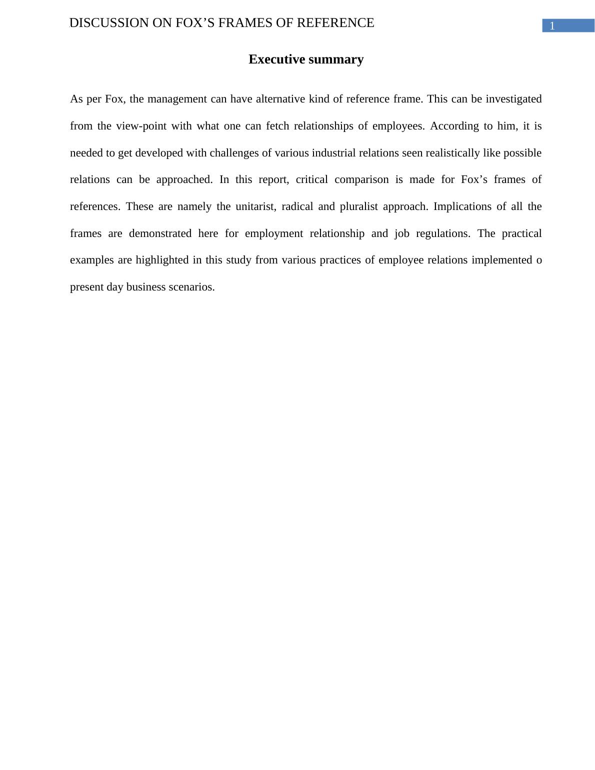 Frames of Reference: Unitarist, Pluralist, Radical