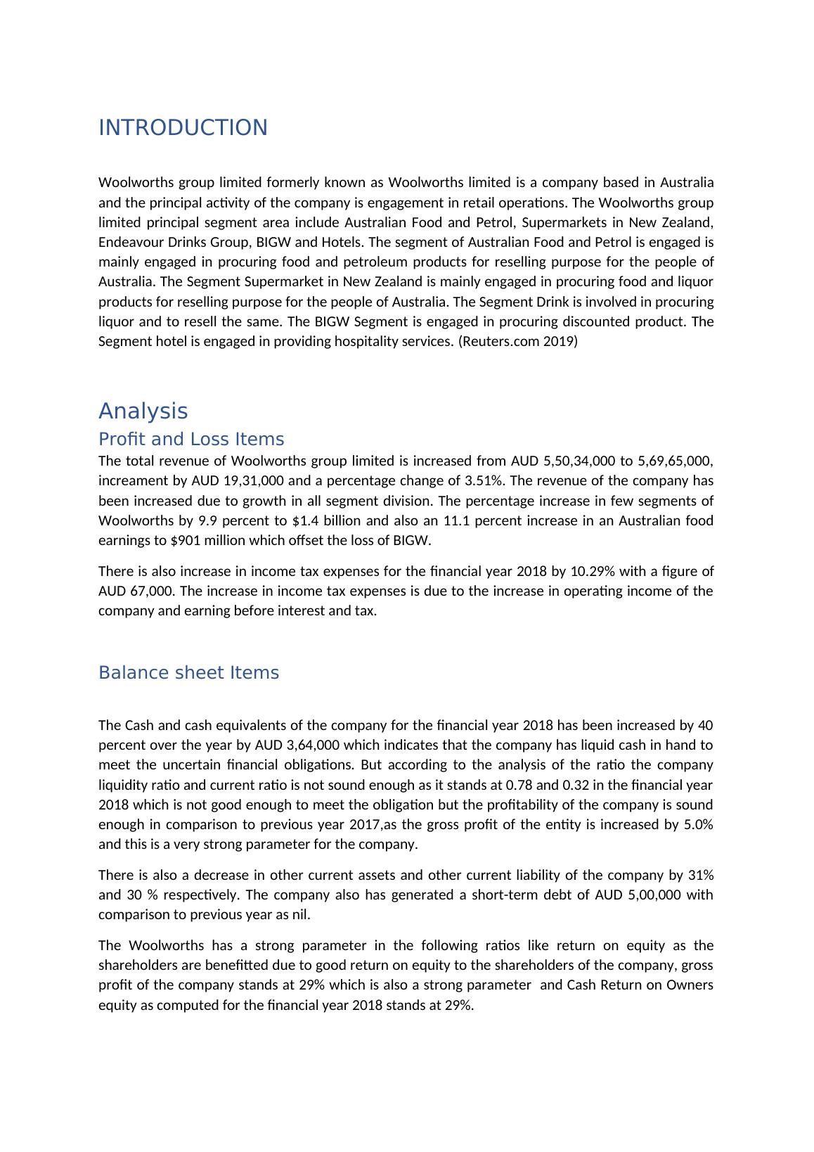 Analysis of Woolworths Group Limited