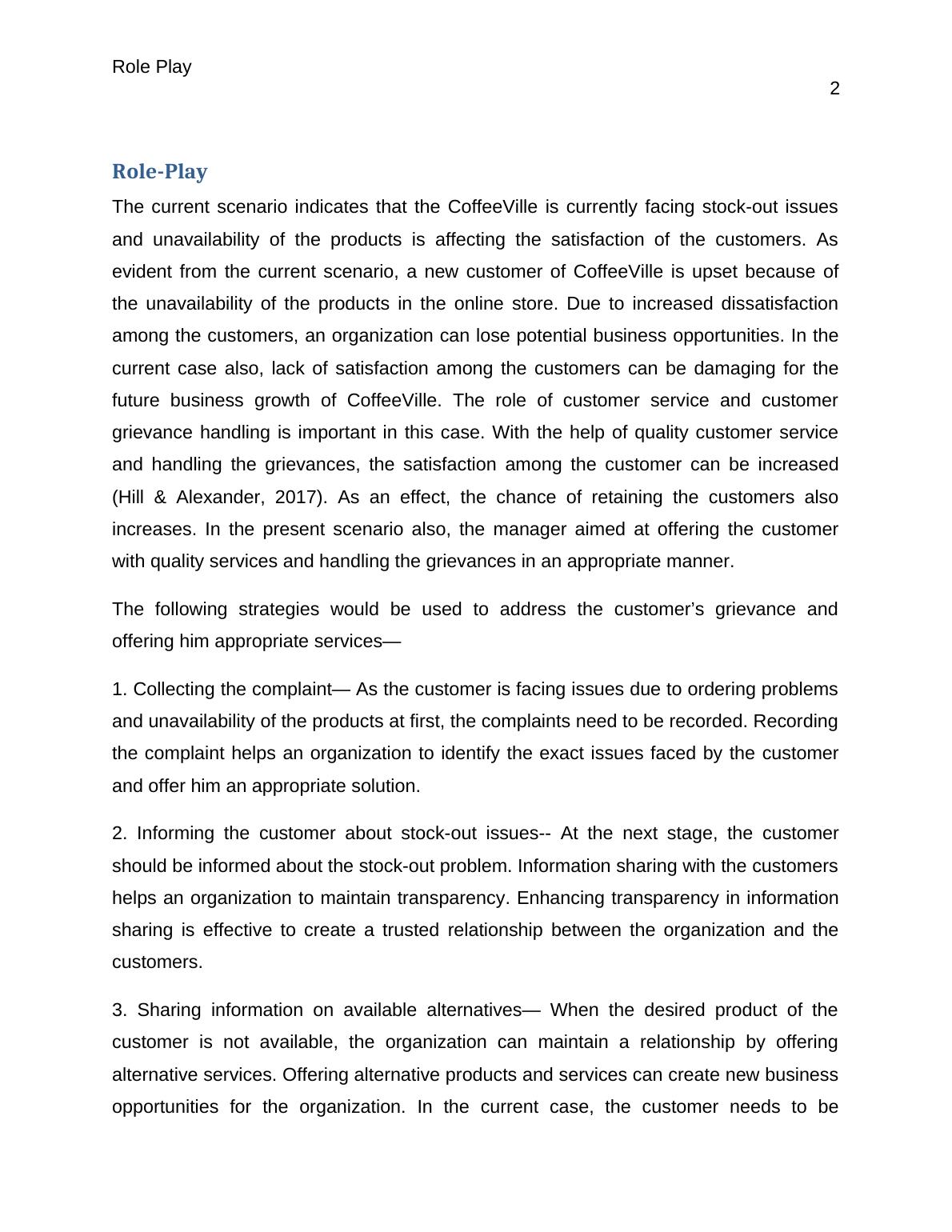 Marketing Assignment: CoffeeVille Customer Service Role Play