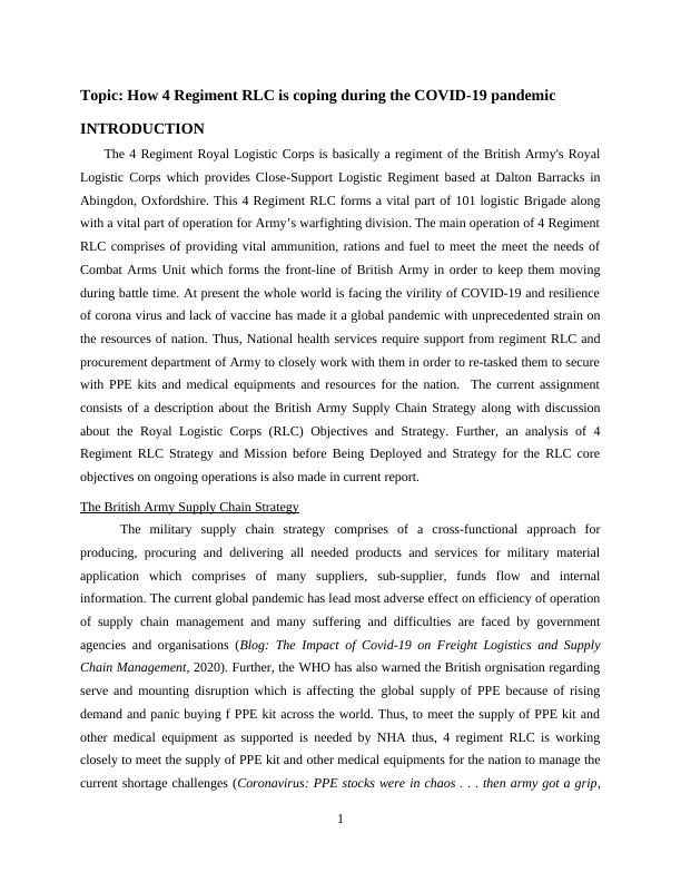 How 4 Regiment RLC Coped Curing COVID-19 Pandemic