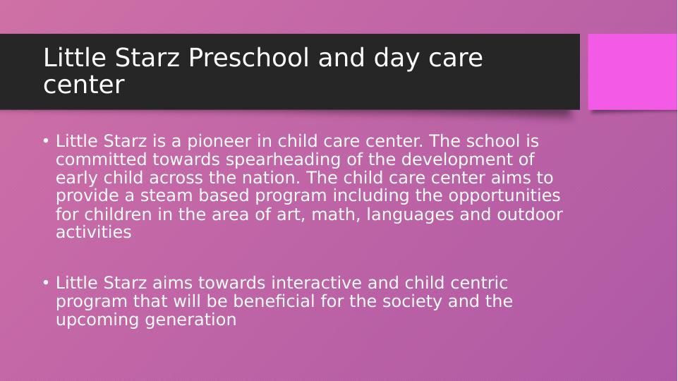 Little Starz Preschool and Day Care Center Program Proposal