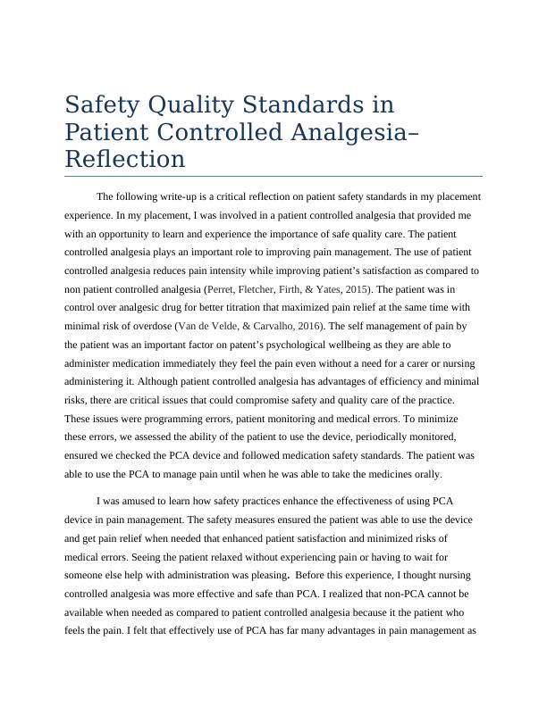 Patient Safety in PCA: Reflection on Clinical Practice