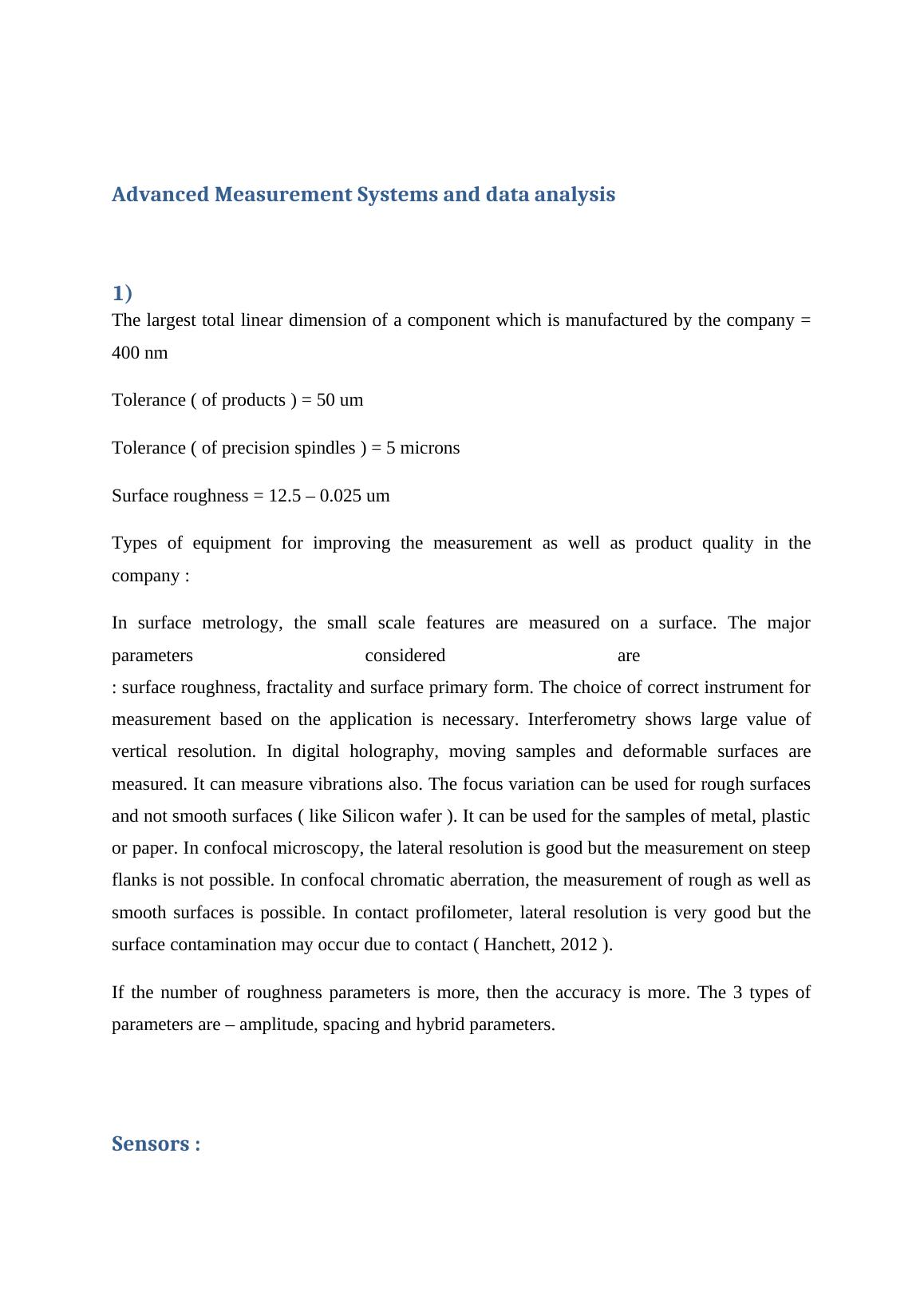 Advanced Measurement Systems and Data Analysis | Assignment