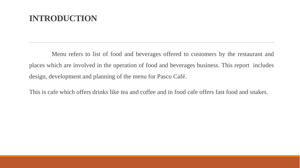 Pasco Cafe: Menu Development, Planning and Design Report