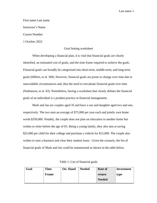 Financial Planning & Goal Setting Worksheet for Couples