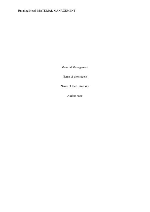 Material Management Assignment 2022