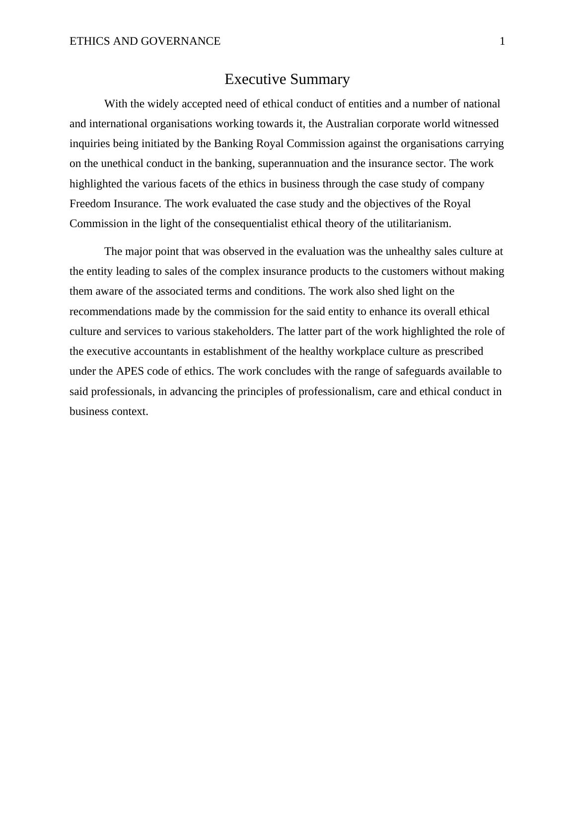 Freedom Insurance Case Study: Ethics and Governance Report