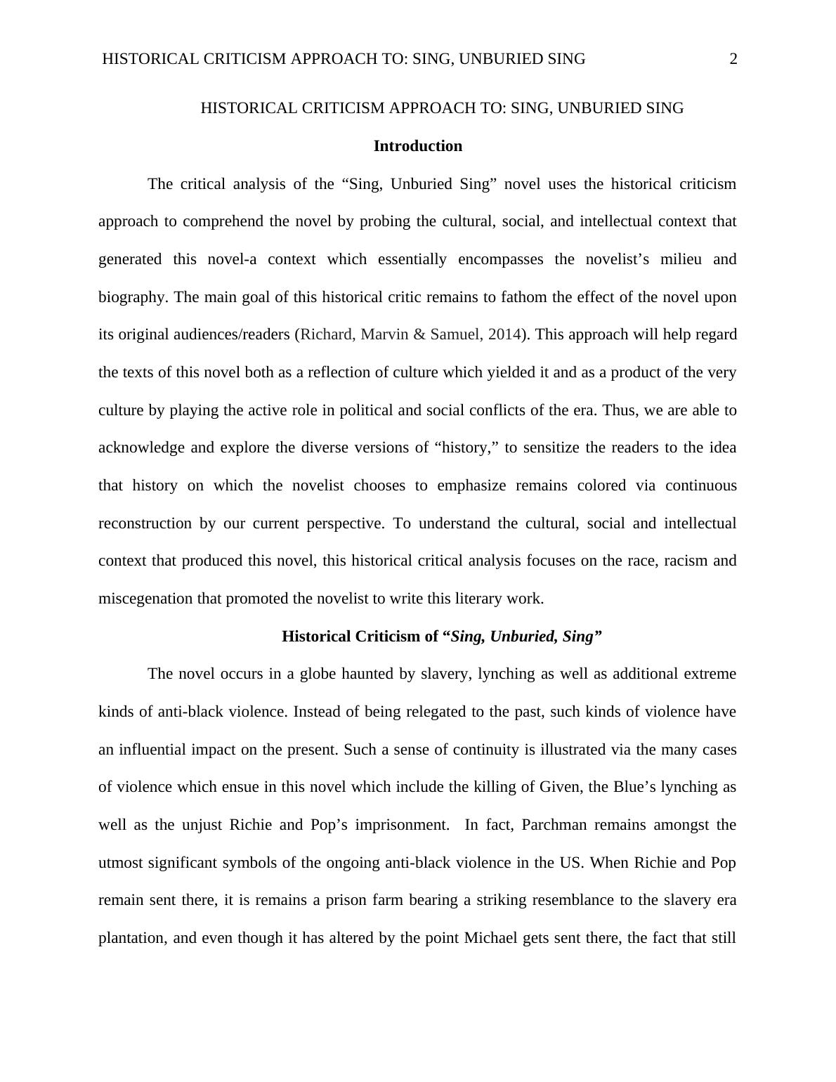 Historical Criticism Approach Assignment Report