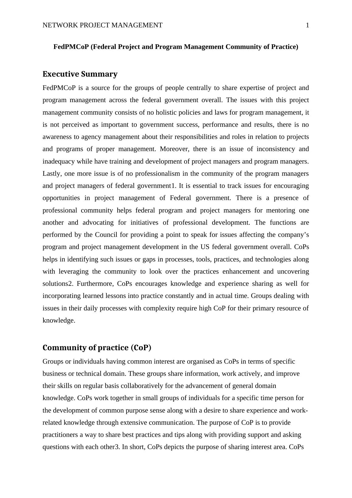MN601 - Network Project Management: Individual Case Study