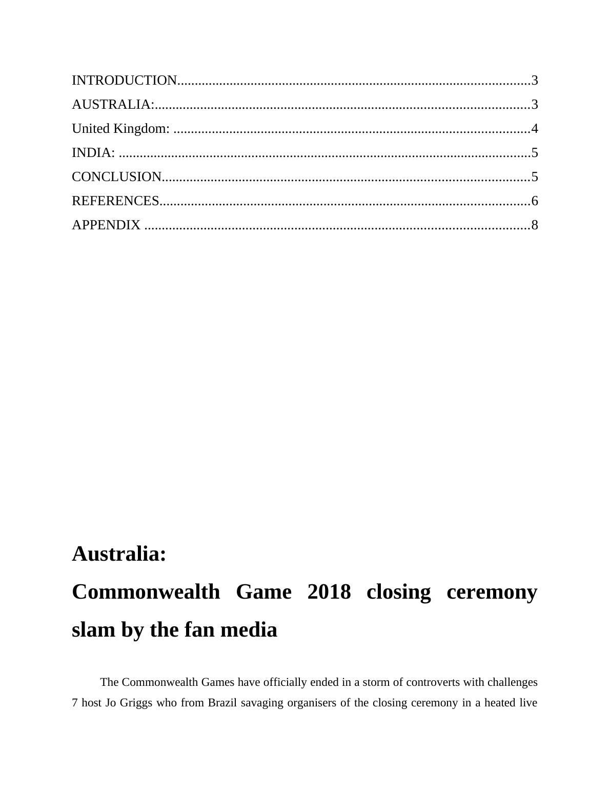 Analyzing Media Framing: CWG 2018 Closing Ceremony Report