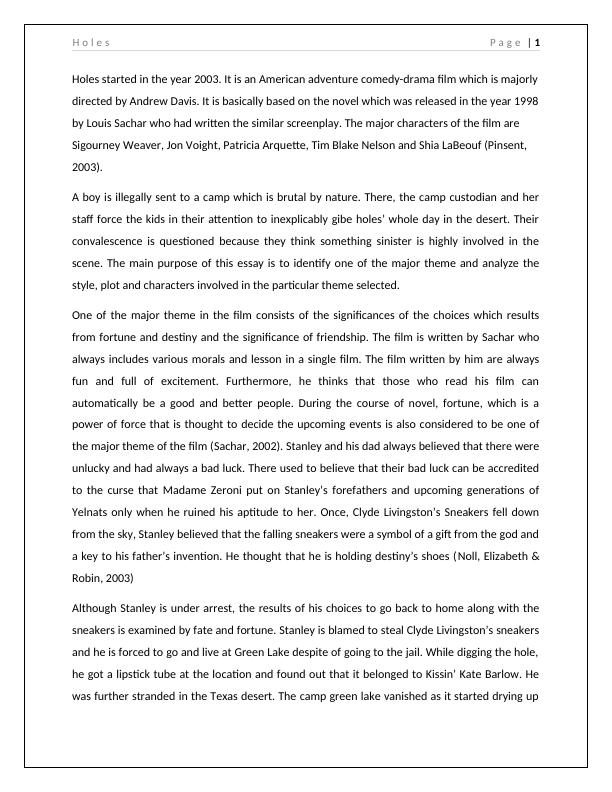 Comprehensive Analysis of Themes in the Movie 'Holes'