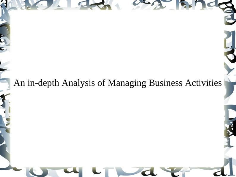 Analysis of Managing Business Activities