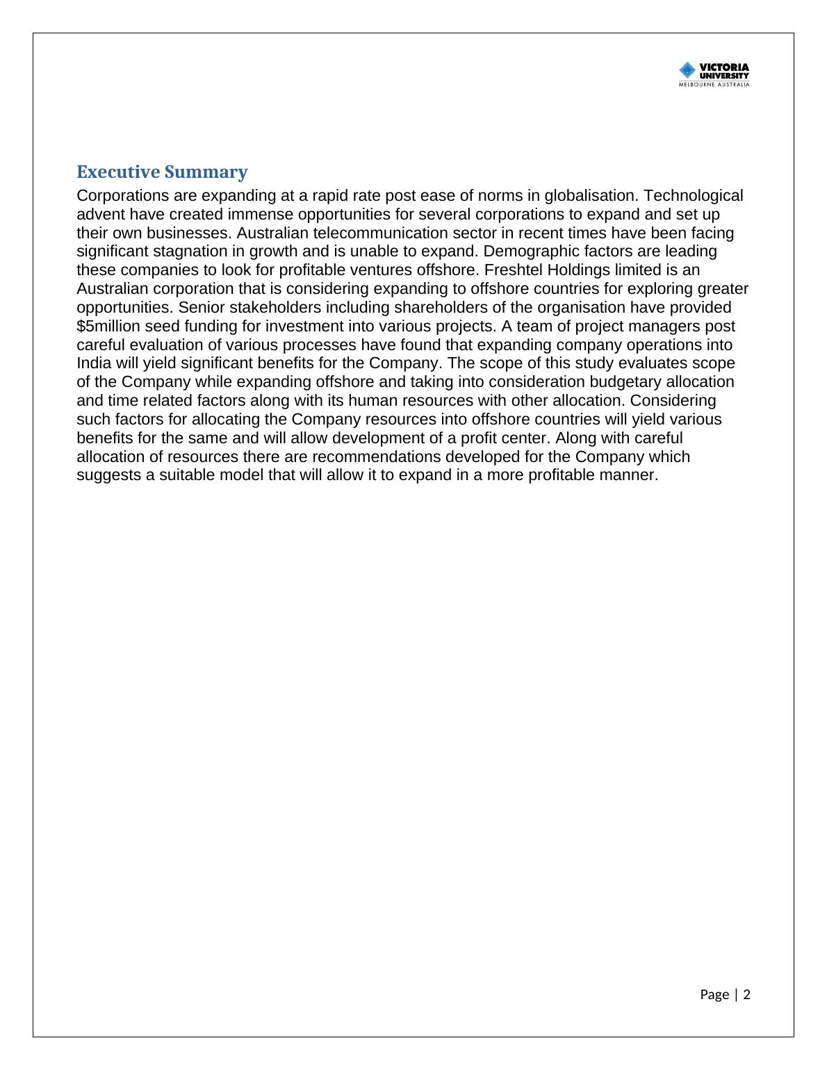 BPD2100: Freshtel India Expansion Business Case Report