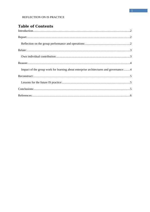 MIS732: Enterprise Architecture and Governance Reflection