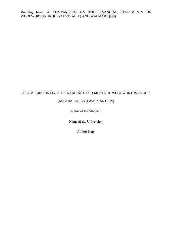 Comparison of Financial Statements: Woolworths Group vs Walmart