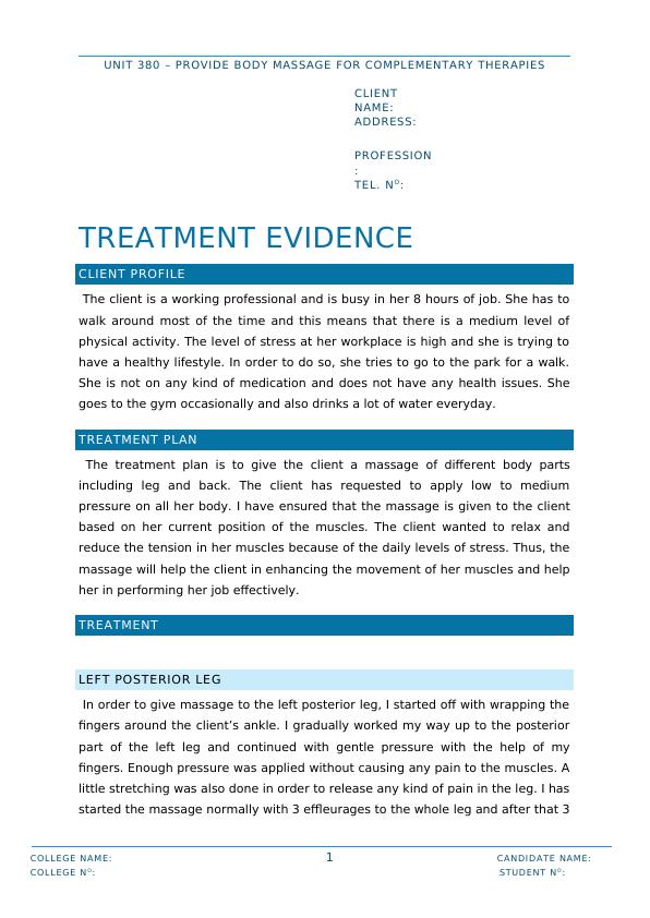 Gateway Workshops: Unit 380 Massage Treatment Evidence