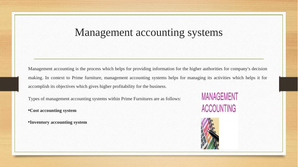 Management Accounting Systems and Reports