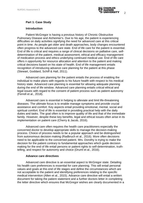 NUR341 Case Study: Patient McGregor and End-of-Life Care