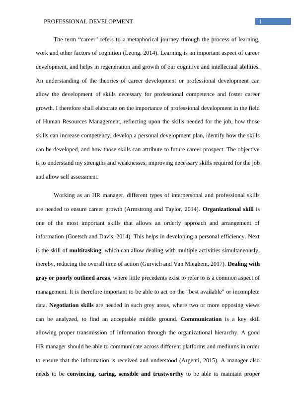 University HR: Professional Development Plan & Skills Report