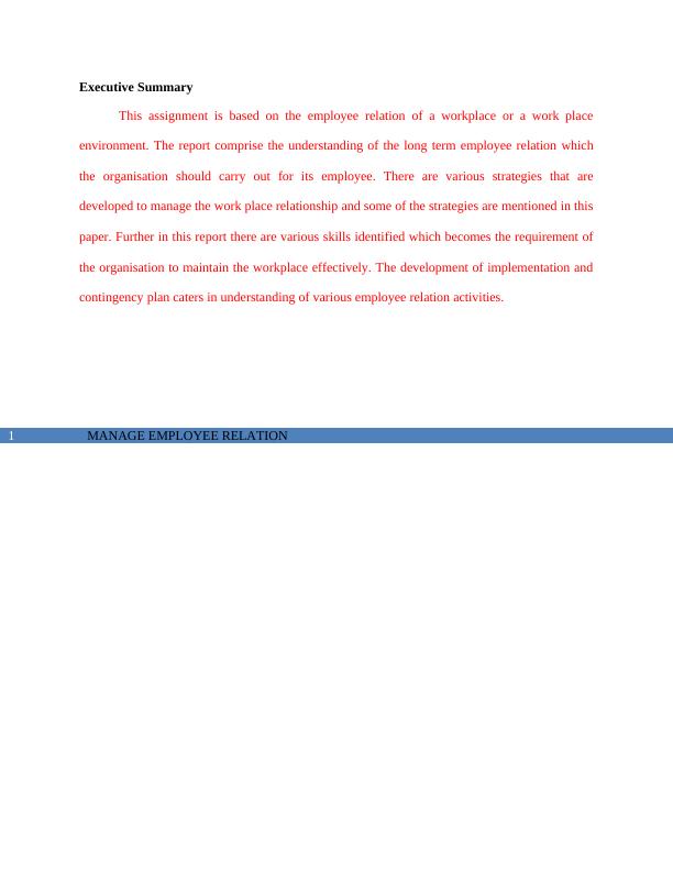 Strategic Employee Relations: Policy and Implementation