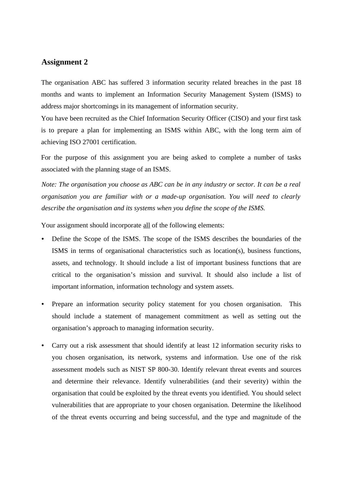 Information Security: ISMS Implementation Plan (Carlow)