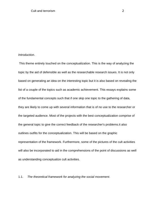 Conestoga College: Cult and Terrorism Framework Report