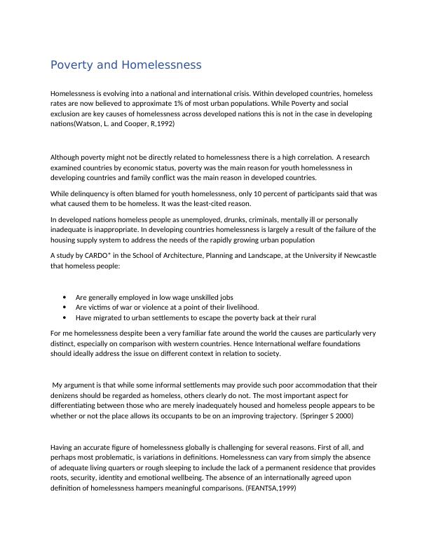 Poverty and Homelessness Assignment