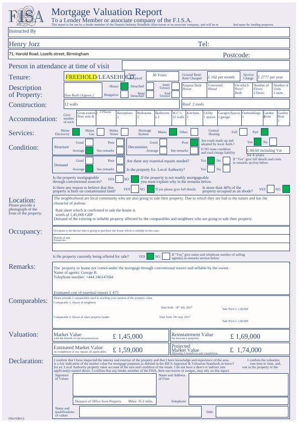 Mortgage Valuation Report - Desklib