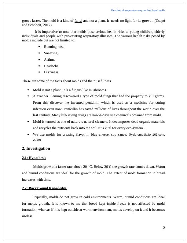 Biology Experiment: Temperature and Bread Mold Growth