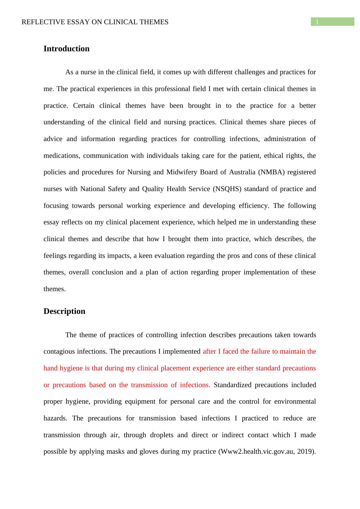 Nursing Reflective Essay: Clinical Themes and Experiences