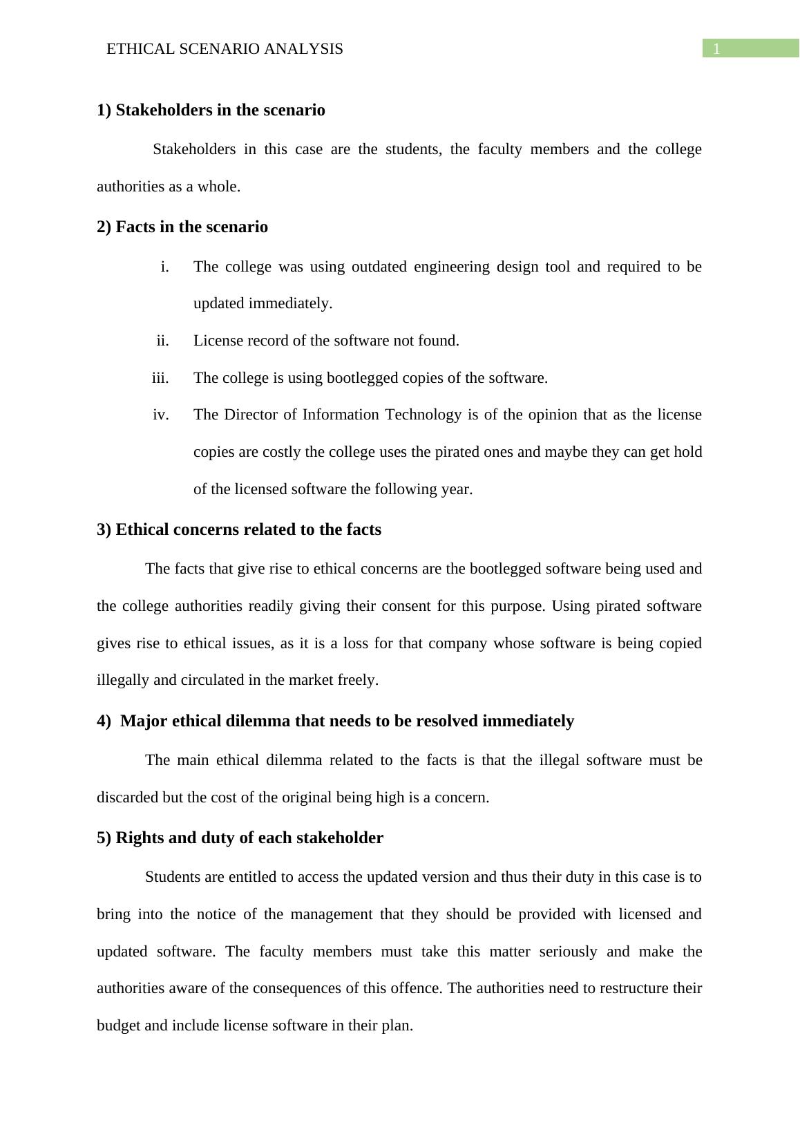 Ethical Scenario Analysis